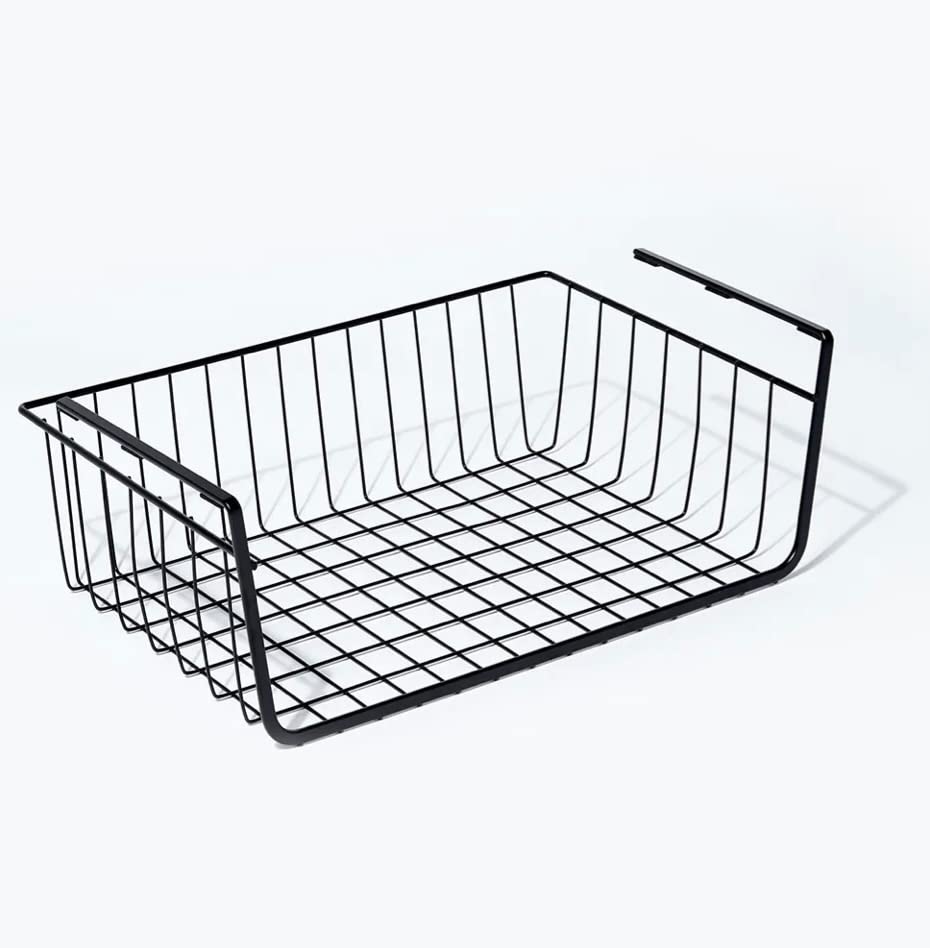 RoomForLife - 2 Pack Under Shelf Organization Baskets - Color Black - Slips on any Shelf/Cabinet - Kitchen Closet Laundry More