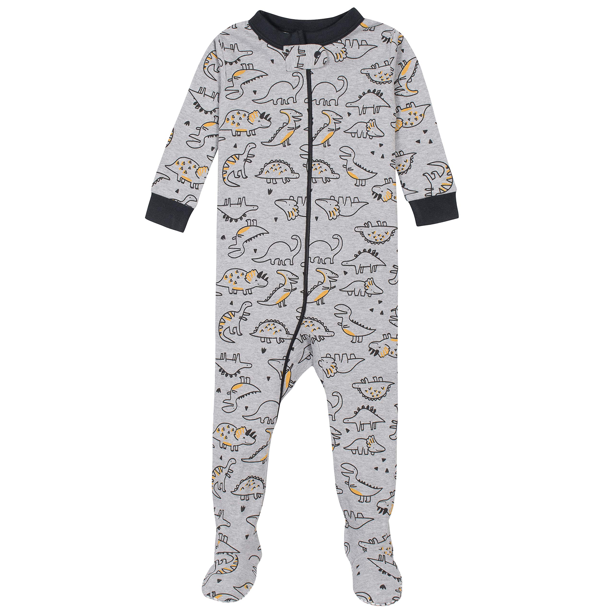 Gerber Baby Boys' 4-Pack Footed Pajamas, Dinosaurs Space Grey, 12 Months