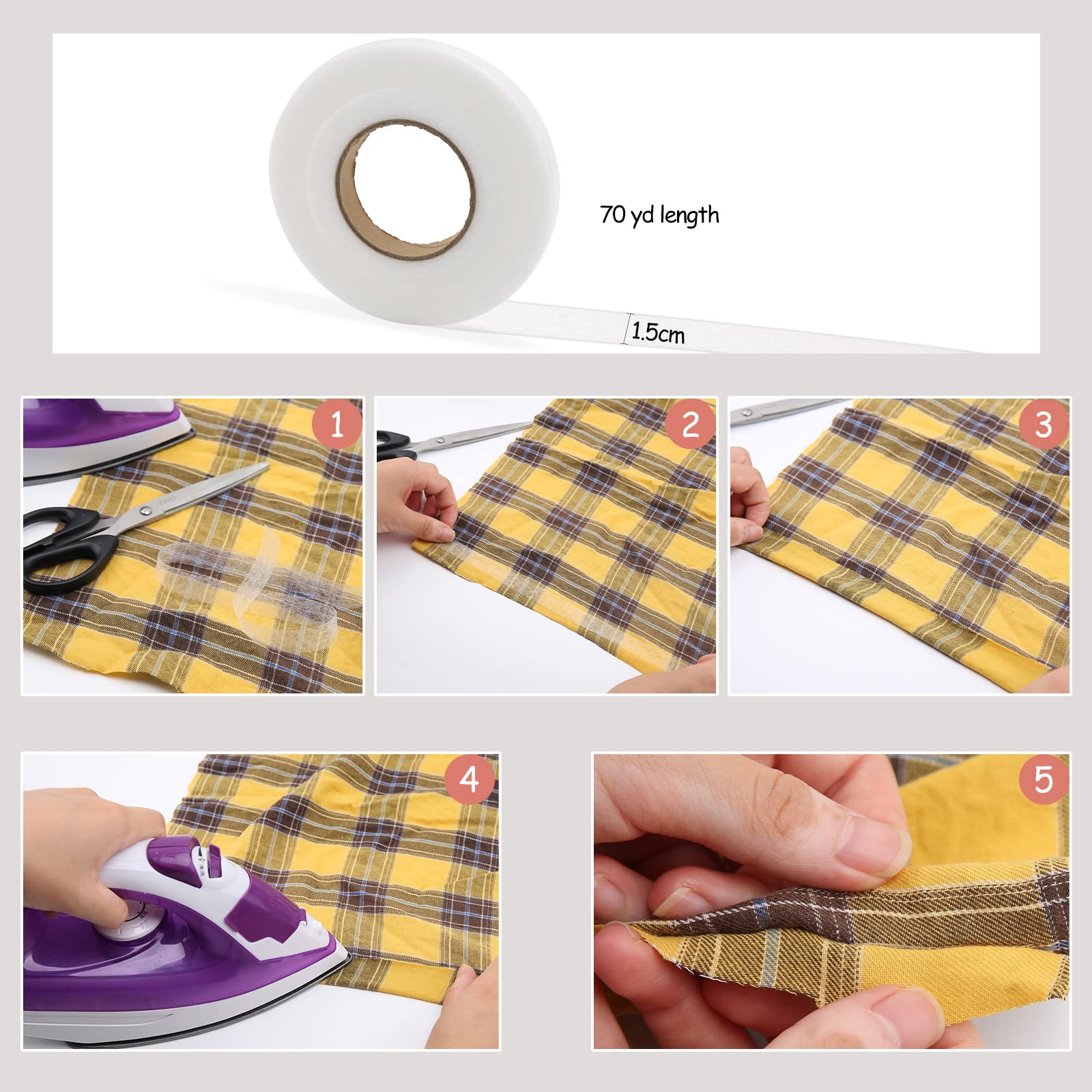Fusible Interfacing, Lightweight Non-Woven, Fusible Interfacing Lightweight for Sewing Masks, Quilts, Cloth Bags, DIY Crafts, White Polyester Single-Sided Iron On Interfacing, Hem Tape