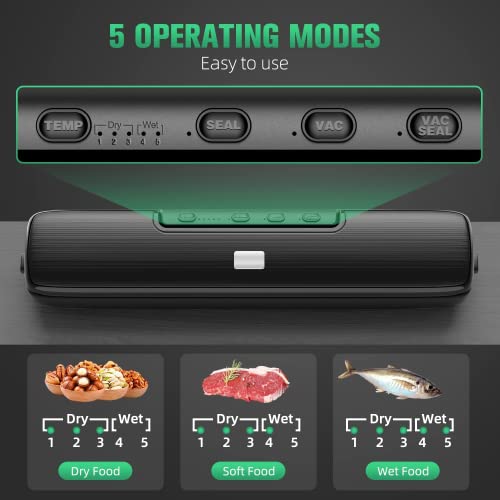 Vacuum Sealer Machine Food Vacuum Sealer Automatic Air Sealing System for Food Storage Dry and Wet Food Modes Compact Design 12.6 Inch with 15Pcs Seal Bags Starter Kit (Black)