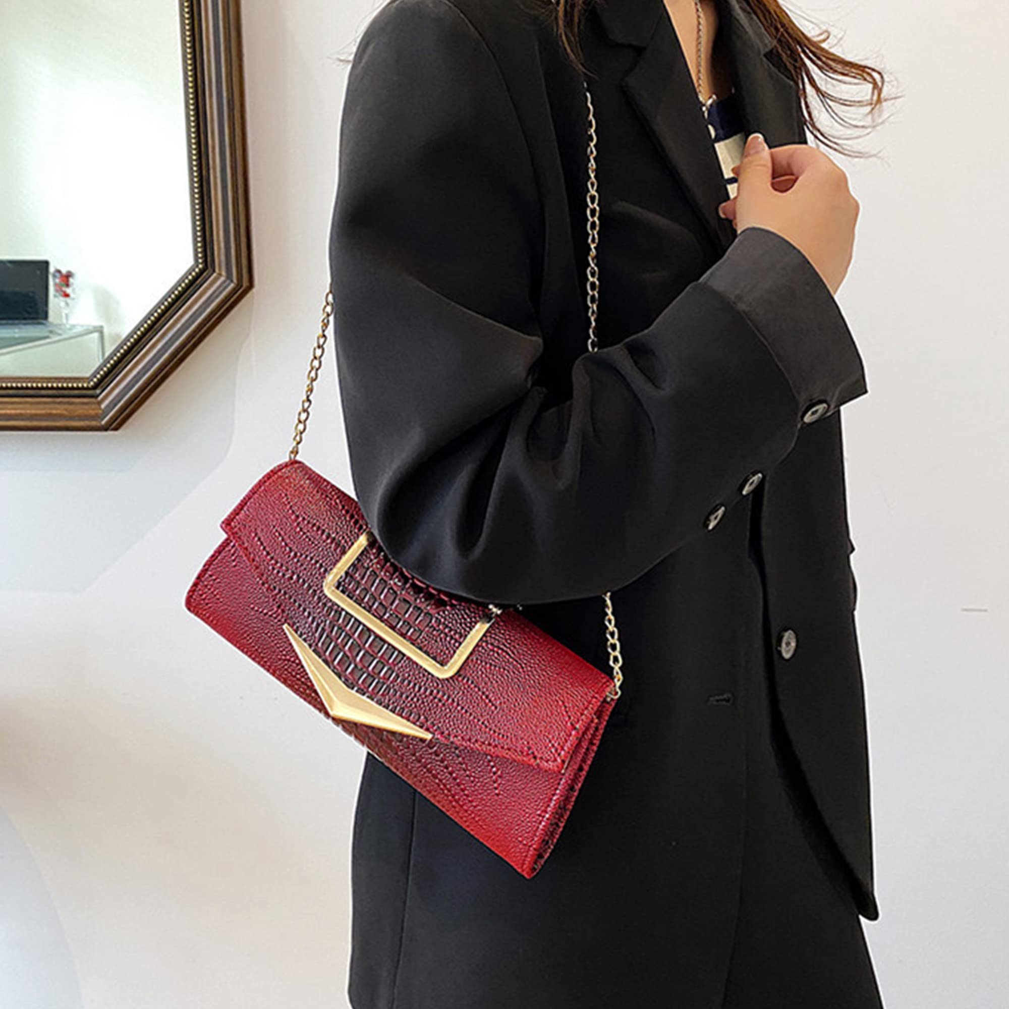Goclothod Women Fashion Alligator Shoulder Bag Patent Leather Tote Purse
