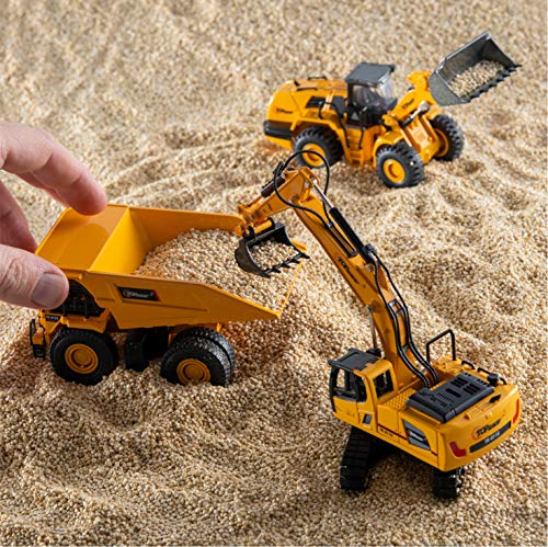 Top Race 3-Piece Construction Toys - Metal Construction Set Includes Loader, Excavator, and Dump Truck Toy - 1:60 Scale Realistic Construction Truck Toys Ideal Birthday for Kids
