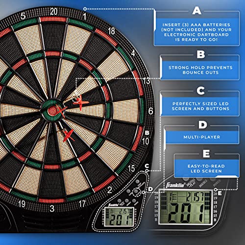 Franklin Sports Electronic Dart Board Sets - Soft Tip Electric Dartboard With Digital Scoreboard - (6) Darts Included, 15"
