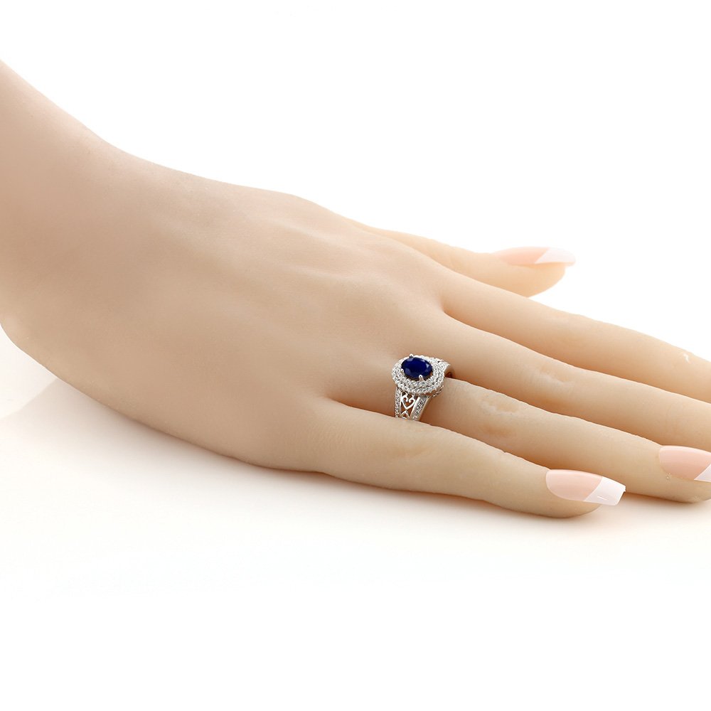 Gem Stone King 925 Sterling Silver Blue Sapphire Ring For Women (1.41 Cttw, Center Stone: 6X4MM, Gemstone Birthstone, Available In Size 5, 6, 7, 8, 9)