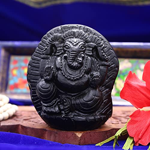 Vedic Vaani Natural Gandaki River Stone Vakratunda Ganesh Shaligram Statue (1 Pc)