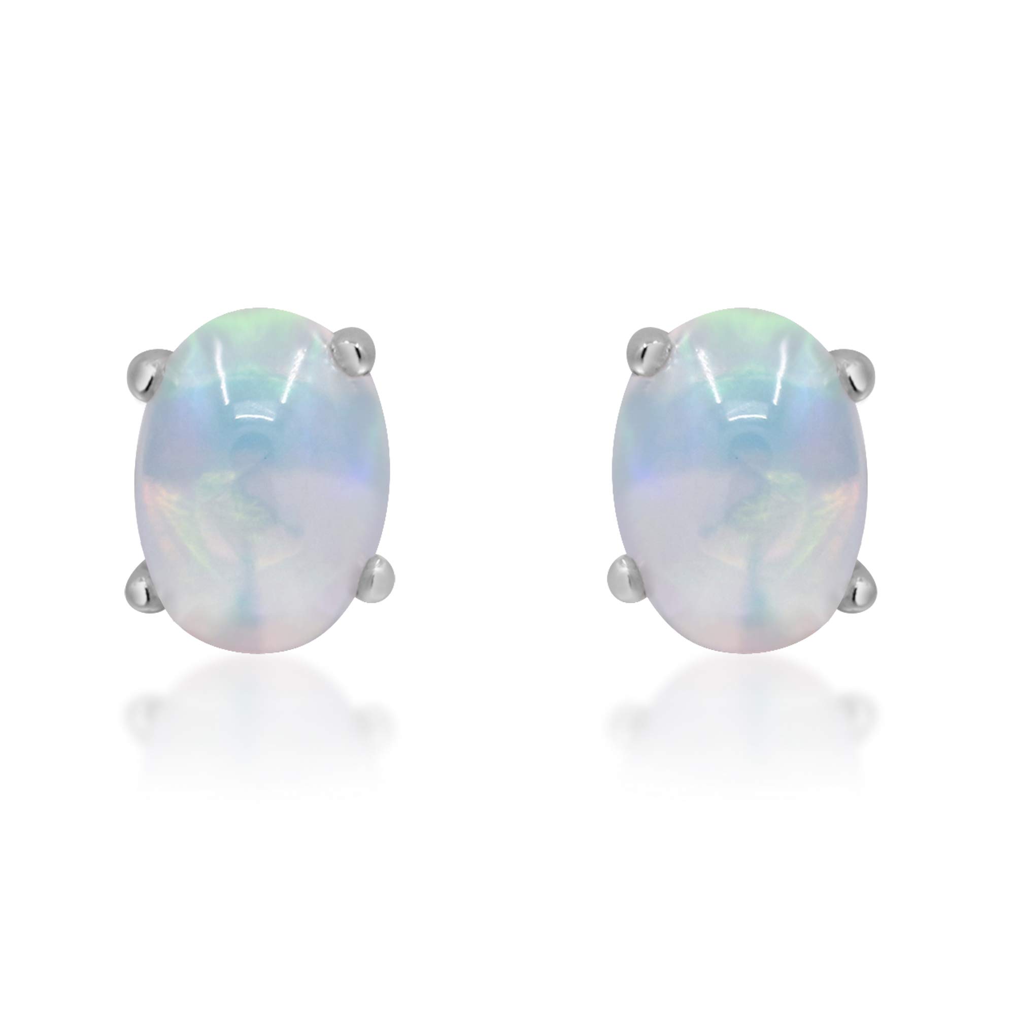 Gin & Grace 14K White Gold Natural Ethiopian Opal earrings for women | Ethically, authentically & organically sourced (Oval-cut) shaped opal hand-crafted jewelry for her | Opal Earrings for women