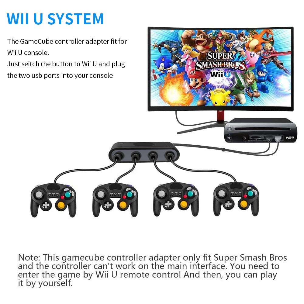 GCHT GAMING Adapter for Gamecube Controller Compatible Switch/PC/Wii U Super Smash Bros, Support Turbo,Vibration Features,Four Player