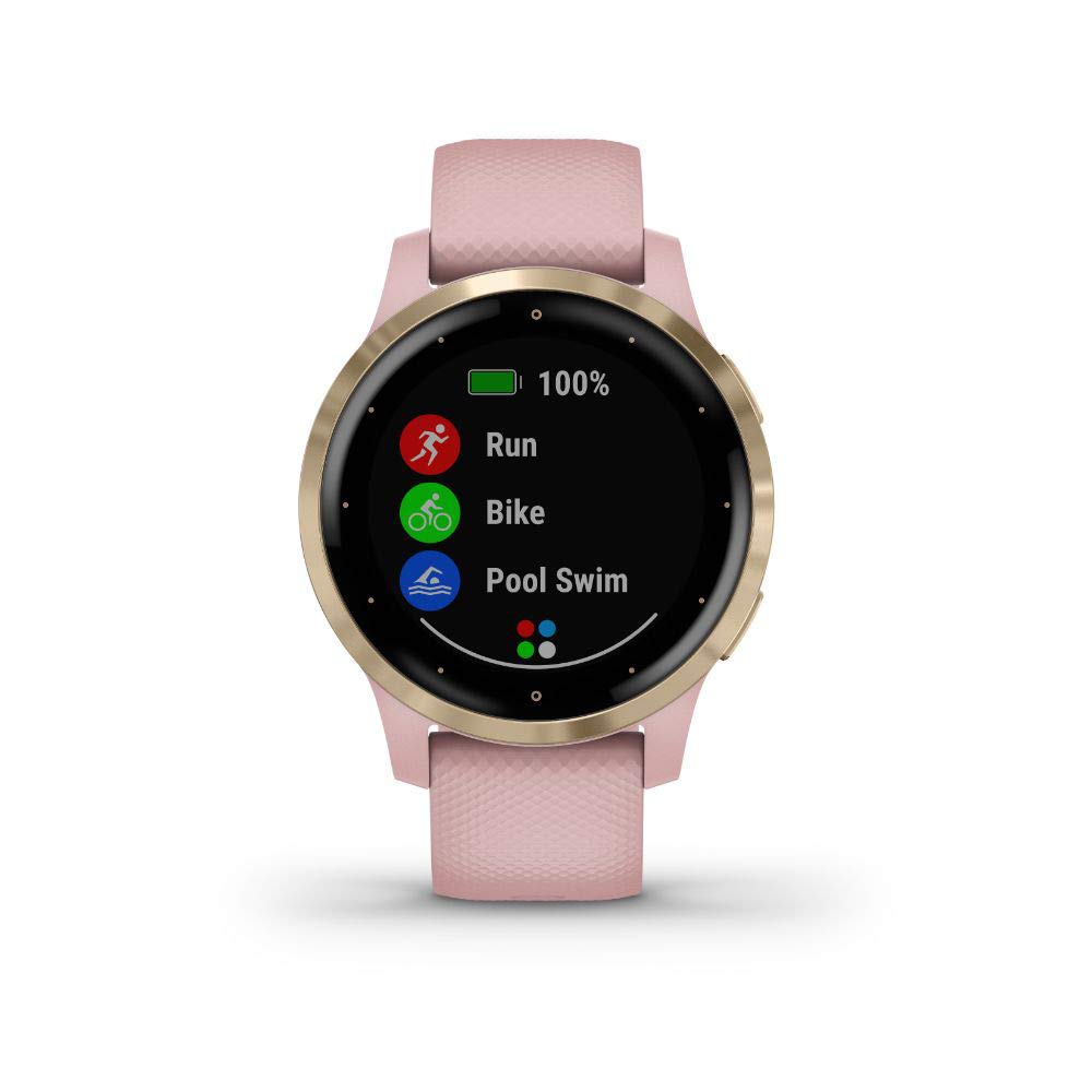Garmin 010-02172-31 Vivoactive 4S Smartwatch, Dust Rose/Gold Bundle with Deco Gear Magnetic Wireless Sport Earbuds, Red with Carrying Case and Voltix Portable Charger