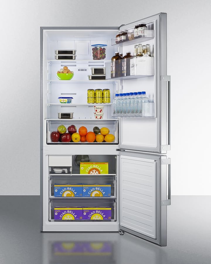 Summit FFBF284SSIM 28" Wide Bottom Freezer Refrigerator, Icemaker, 13.8 cu.ft, Stainless Steel Door, LED Lighting, ENERGY STAR Certified, Perfect for Apartments and Small Kitchen