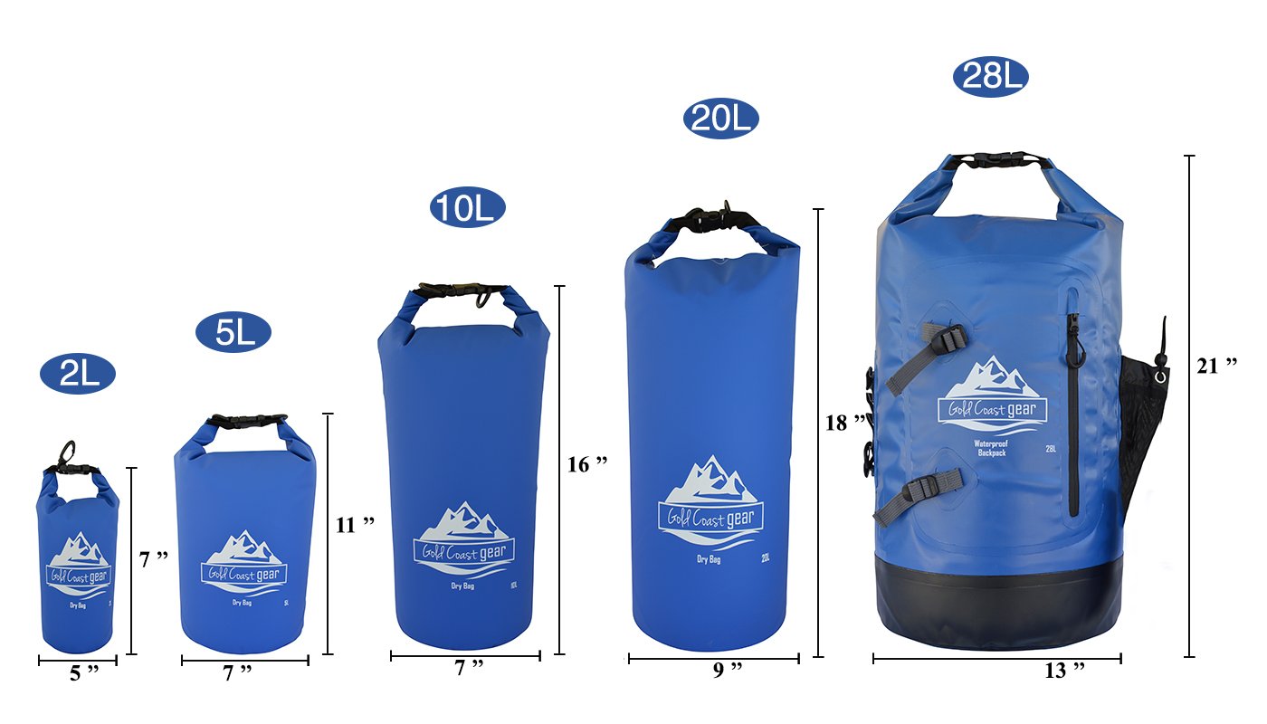 Gold Coast gear Dry Bag Waterproof Sack Multiple Sizes with Shoulder Strap (Black, 5L)