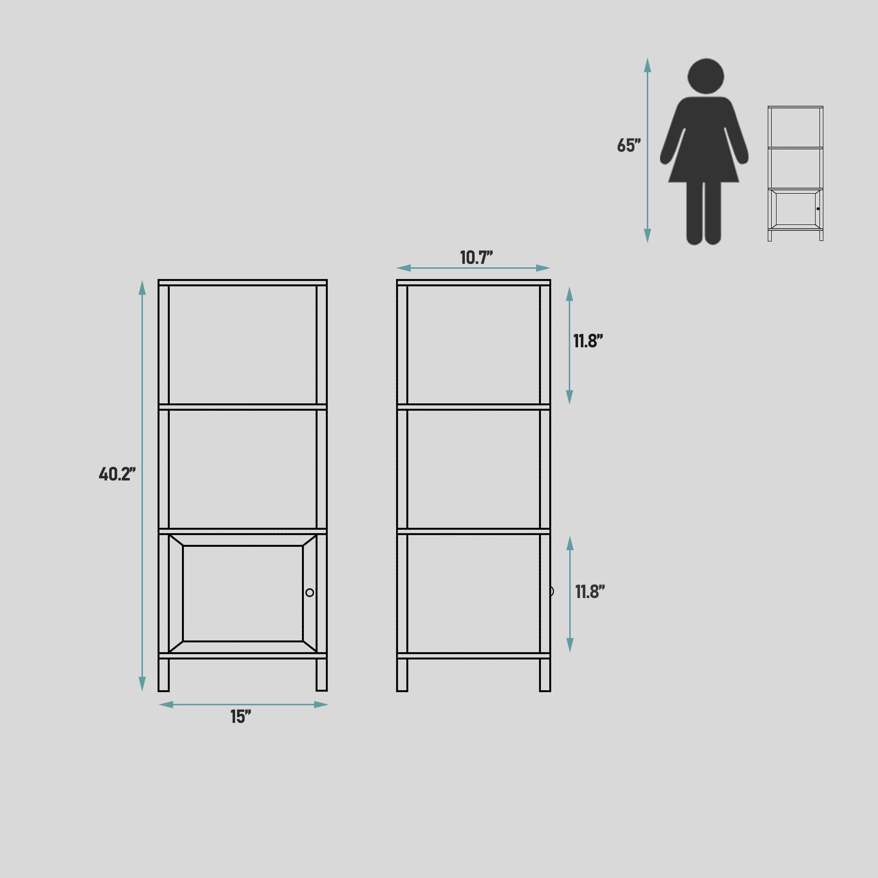 TUTOTAK 4 Tier Bookcase and Bookshelf, Narrow Book Shelf with Door for Small Space, for Living Room, Office, Study, Entryway, Greige BS03BG004