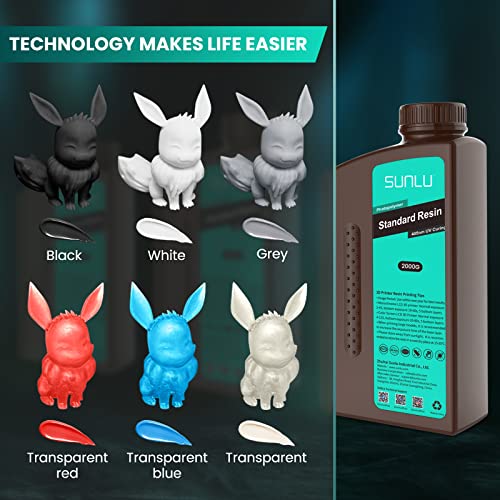 SUNLU 3D Printer Standard Resin 2KG Clear Red & SUNLU 3D Printer ABS-Like Resin 2KG Black, 405nm UV Curing Resin for 4K/8K LCD/DLP/SLA Resin 3D Printer, Non-Brittle & High Precision & Low Shrinkage, 2