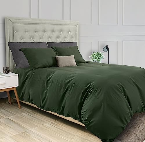 White Classic Avocado Dark Green Duvet Cover King Size Zipper Closure - Luxury Soft King Duvet Cover Set 3 Piece, 1 Duvet Cover 104x90 and 2 Pillow Shams | Comforter Not Included