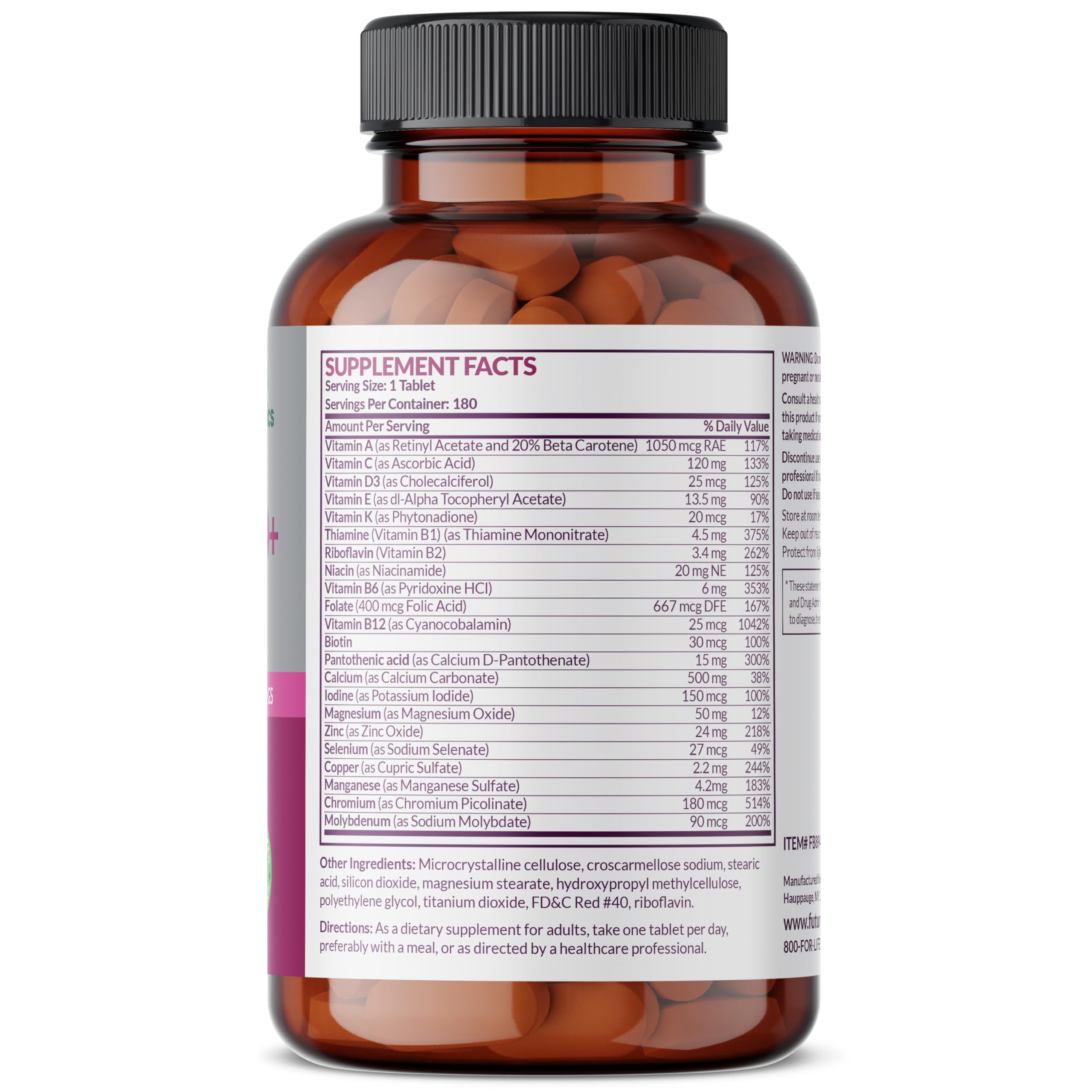 Futurebiotics Women's 50+ Multivitamin Once Daily Multivitamin for Active Women Over 50, NON-GMO, 180 Tablets