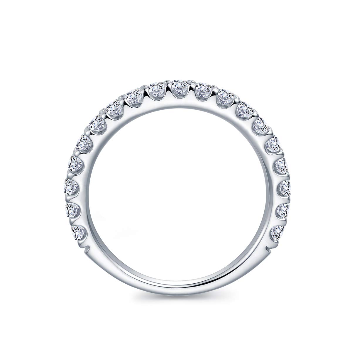 HAFEEZ CENTER 2.5mm Rhodium Plated Sterling Silver Half Eternity Moissanite Wedding Band (7.5, moissanite)