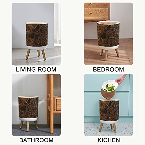 Small Trash Can Textured Dark Brown Marble Stone with White Spots Recycle Bins with Press Top Lid Dog Proof Wastebasket for Kitchen Bathroom Bedroom Office 7L/1.8 Gallon