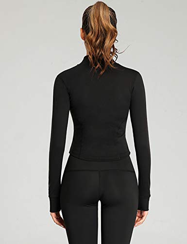 Tanming Women's Full Zip Seamless Workout Jacket Running Yoga Slim Fit Track Jacket (Black-S)