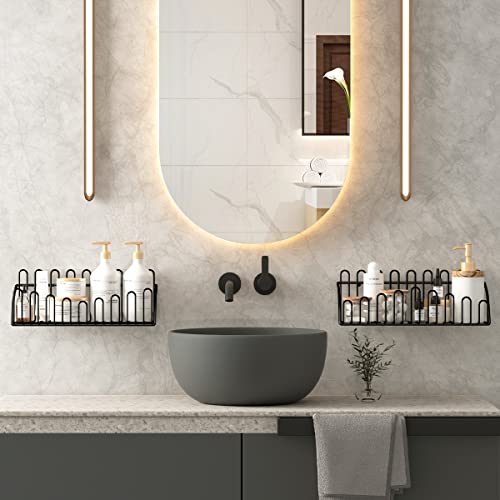 Roseyat Wire Shower Caddy Shower Shelves With 18 Hooks, Shower Shelf for Inside Shower, Stainless Steel Bathroom Shower Organizer, 2 Packs Shower Rack for Inside Shower, Bathroom, Kitchen, Matt Black