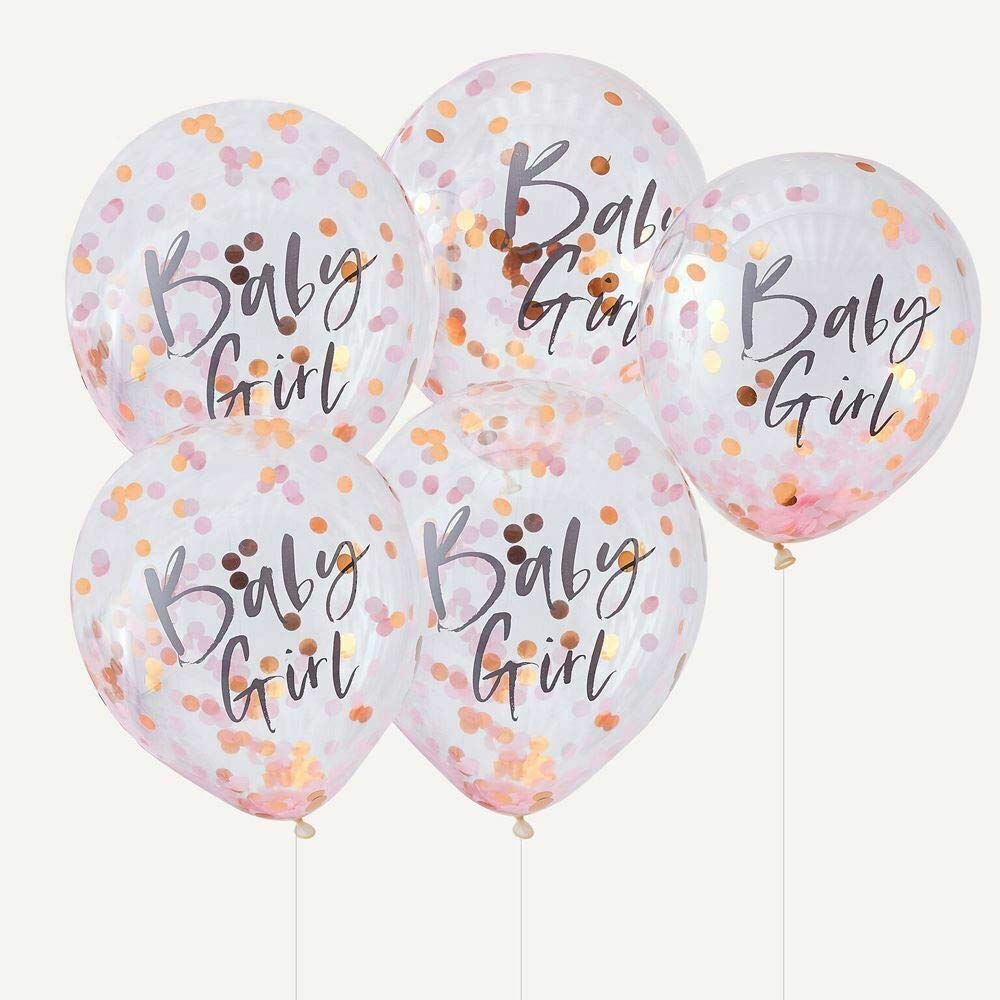 Ginger Ray Twinkle Twinkle Rose Gold Foiled "Baby Girl" Confetti Decorative Baby Shower Party Balloons