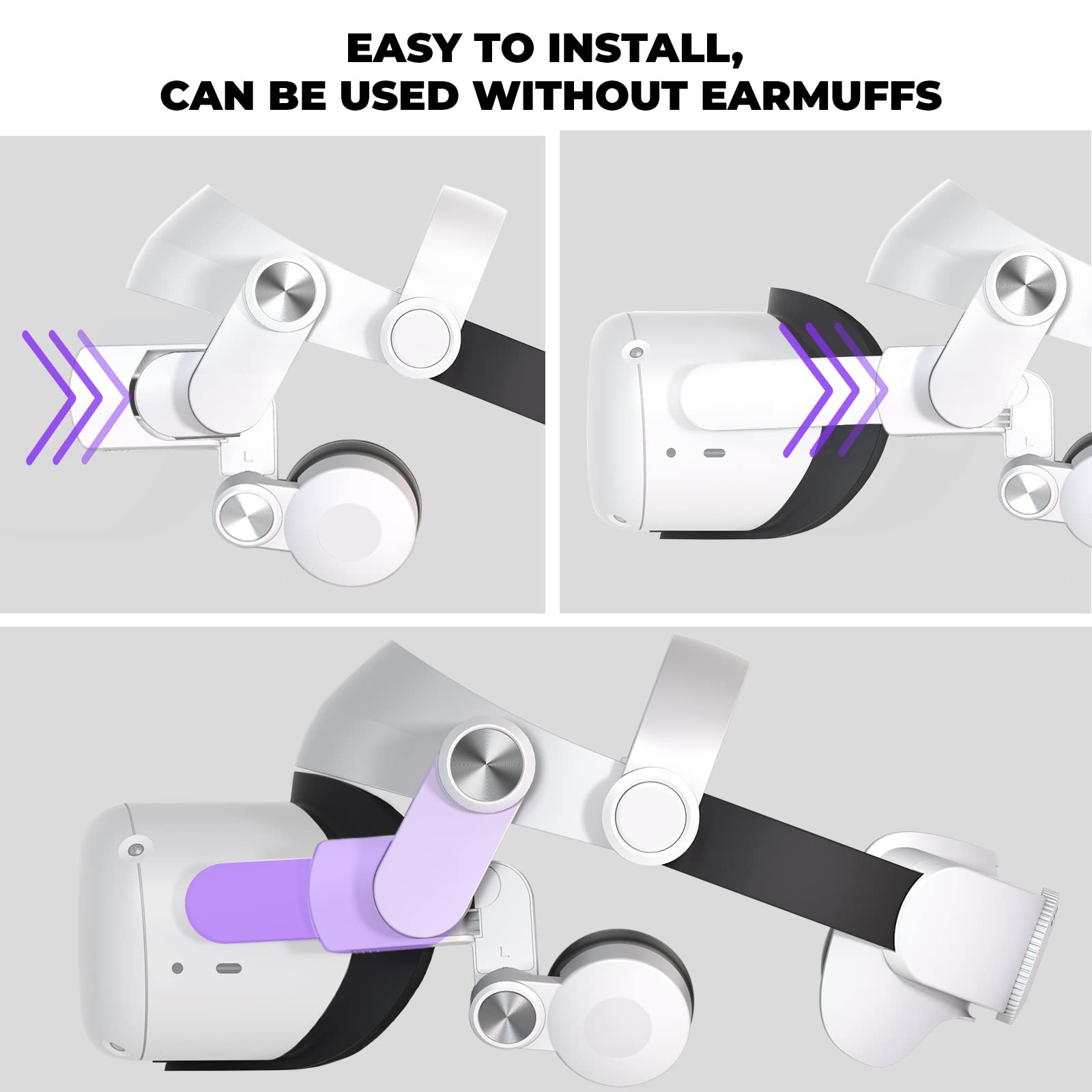 KRX Design Halo Head Strap for Oculus/Meta Quest 2, Adjustable Strap and Ear Muffs Accessories for Oculus Quest 2, Enhanced Support & Gaming Immersion, Reduce Pressure in VR Headset