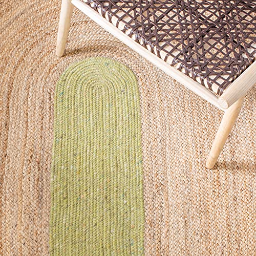 SAFAVIEH Braided Collection 4' x 6' Oval Green / Natural BRD910Y Handmade Country Cottage Reversible Jute Area Rug