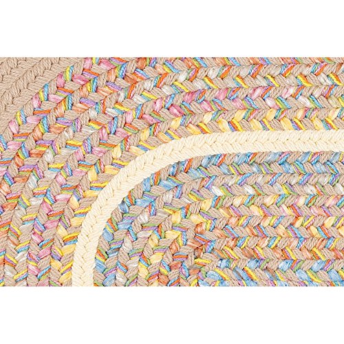 Super Area Rugs Juvi Braided Rug Solid Border Playful Nursery Carpet, Sand Beige Banded 4' X 6' Oval