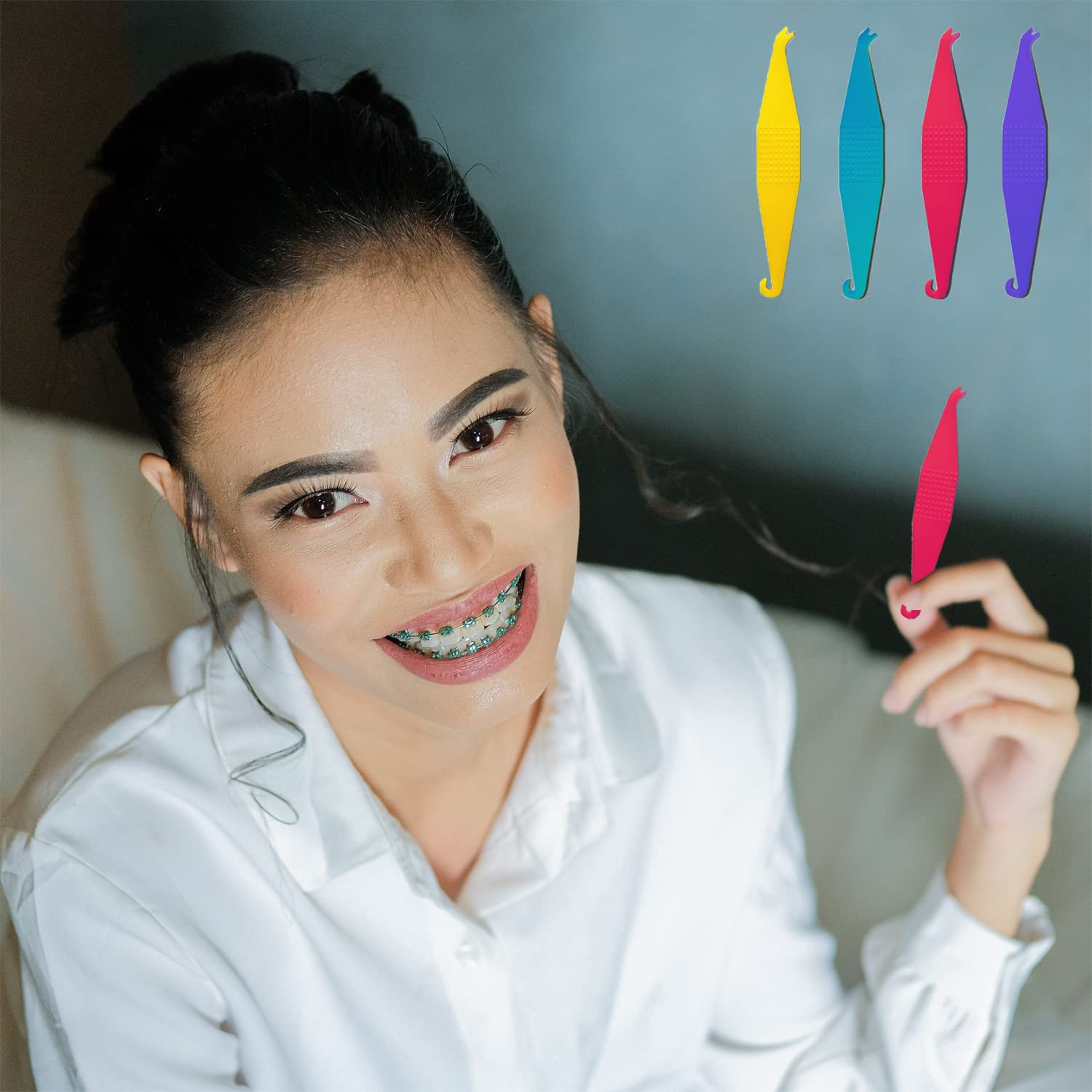 OBTANIM 100 Pcs Colorful Disposable Plastic Braces Elastic Rubber Bands Placers Tool for Braces Dental Orthodontic