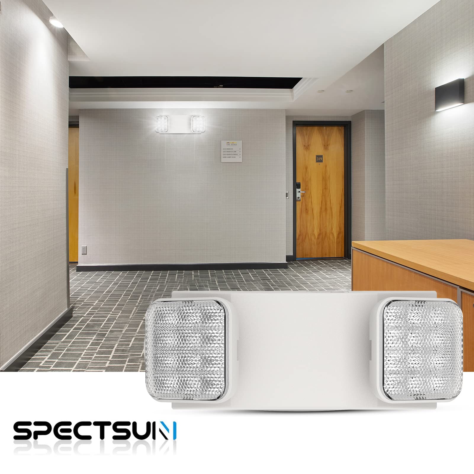 SPECTSUN Emergency Light White, Commercial Emergency Light with Battery Backup, Emergency Lighting Fixture/Emergency Light Combo/Emergency Sign Light//Emergency Light Home - 1 Pack (Square Head)