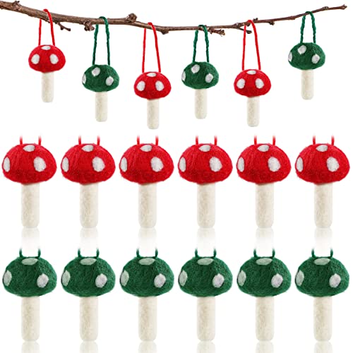 Tatuo 12 Pcs Felt Mushroom Ornaments Christmas Mushroom Hanging Ornaments Small Mushroom Ornament DIY Arts Crafts Supplies Mushroom Decor for Xmas Wedding Holiday Decoration, Red and Green