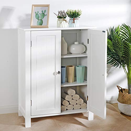 SUPER DEAL Modern Bathroom Floor Storage Cabinet with Adjustable Shelf and Double Door Rust Proof, Living Room Modern Home Furniture Storage Organizer Cabinet