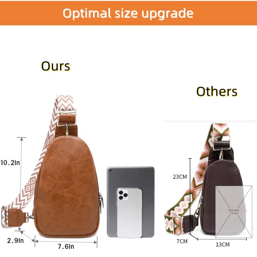 WSRYDJDL Women Chest Bag Sling Bag Small Crossbody PU Leather Satchel Daypack Shoulder backpack for traveling hiking Cycling (Brown)