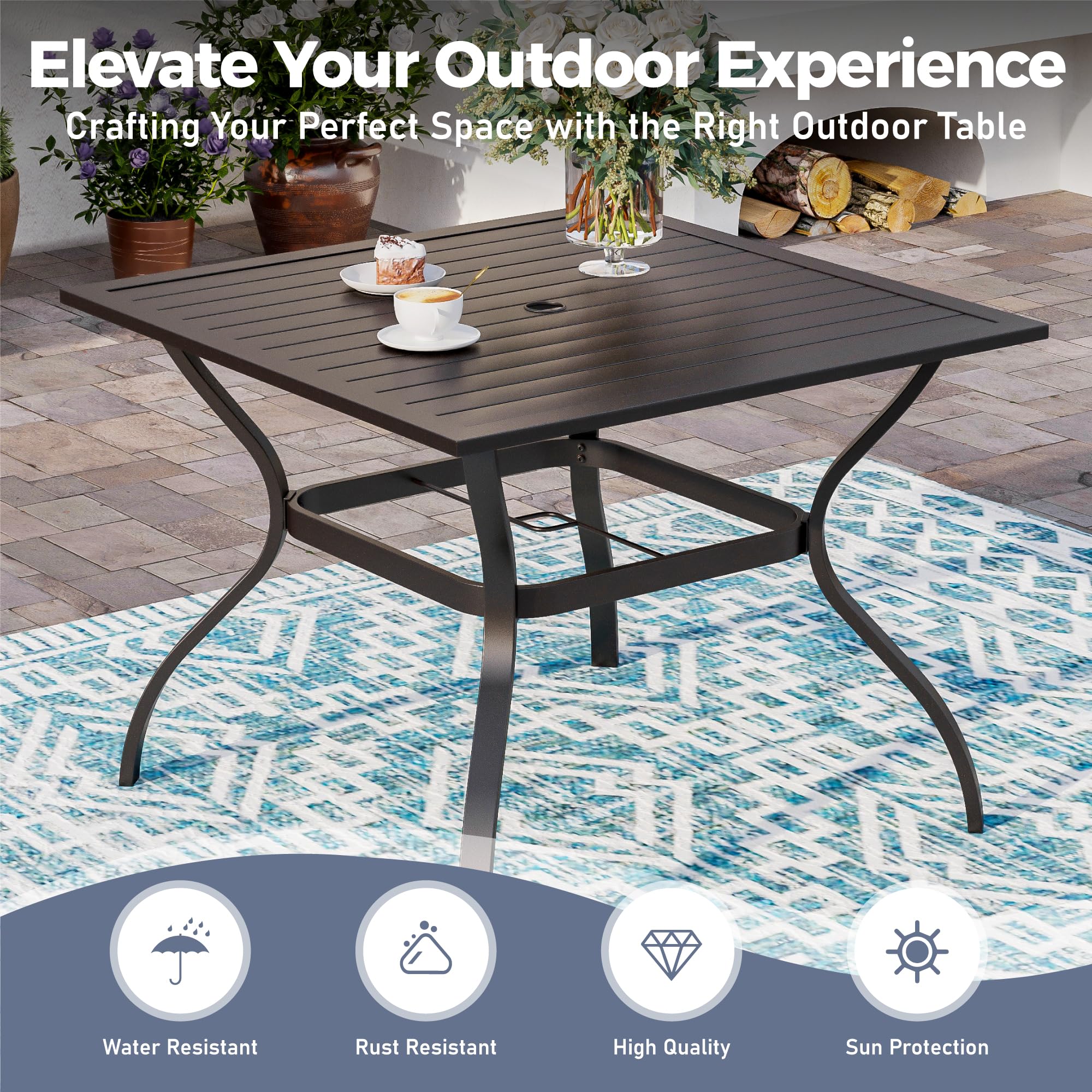 SUNSHINE VALLEY Patio Dining Sets for 5 Pcs,Metal Frame Outdoor Furniture Lawn Garden,Patio Dining Sets,4 Stable Outdoor Dining Red Chairs Square Dining Table.