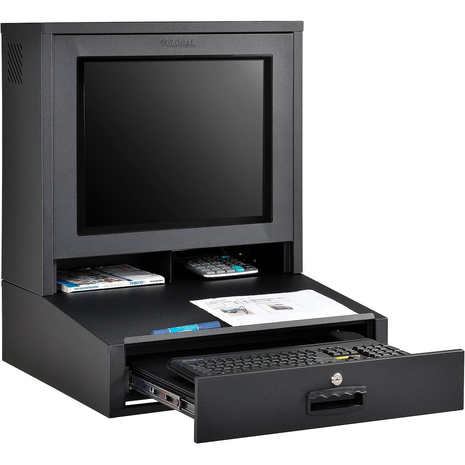 Global Industrial LCD Counter Top Security Computer Cabinet, Black, 24-1/2"W x 22-1/2"D x 29-1/2"H