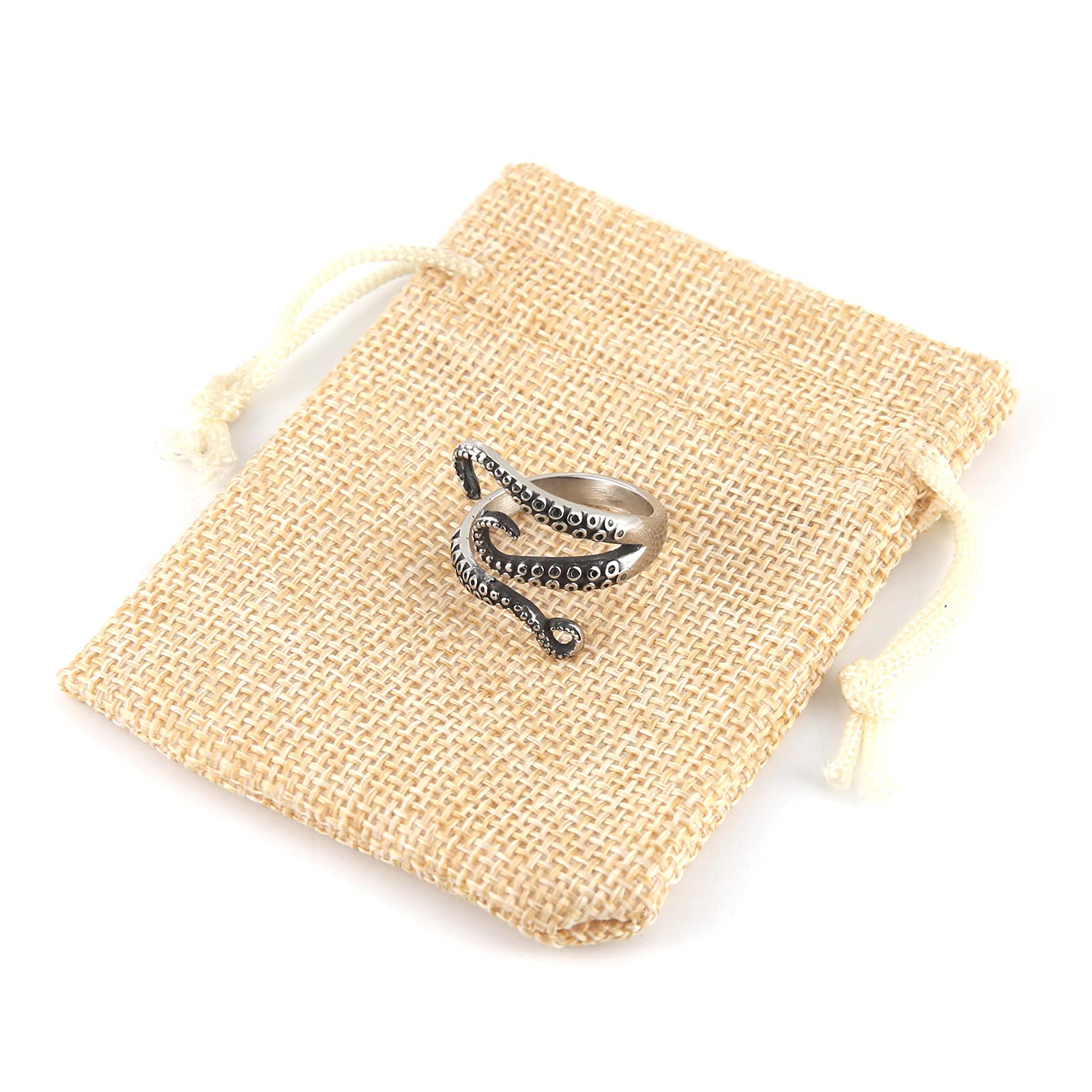 HZMAN 316L Stainless Steel Punk Antique Octopus Pirate Ring for Mens Women The Size Can Be Adjusted In Small Increments Size(Silver,8