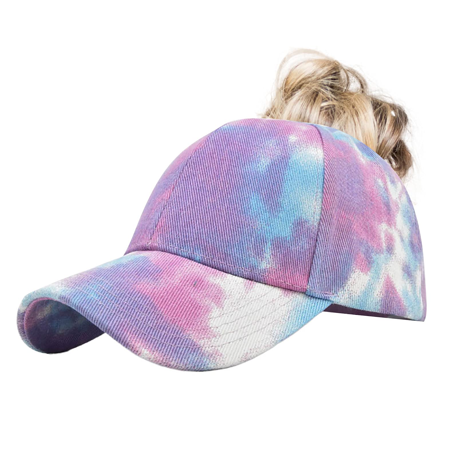 High Ponytail Baseball Caps for Womens Tie Dye Criss Cross Ponytail Hat Distressed Adjustable Trucker Hat Ball Cap