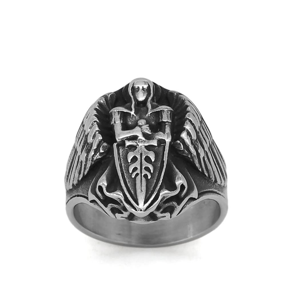 GuoShuang ST.MICHAEL ARCHANGEL CROSS SHIELD PRAYER MEDAL Amulet Stainless Steel Ring (10)