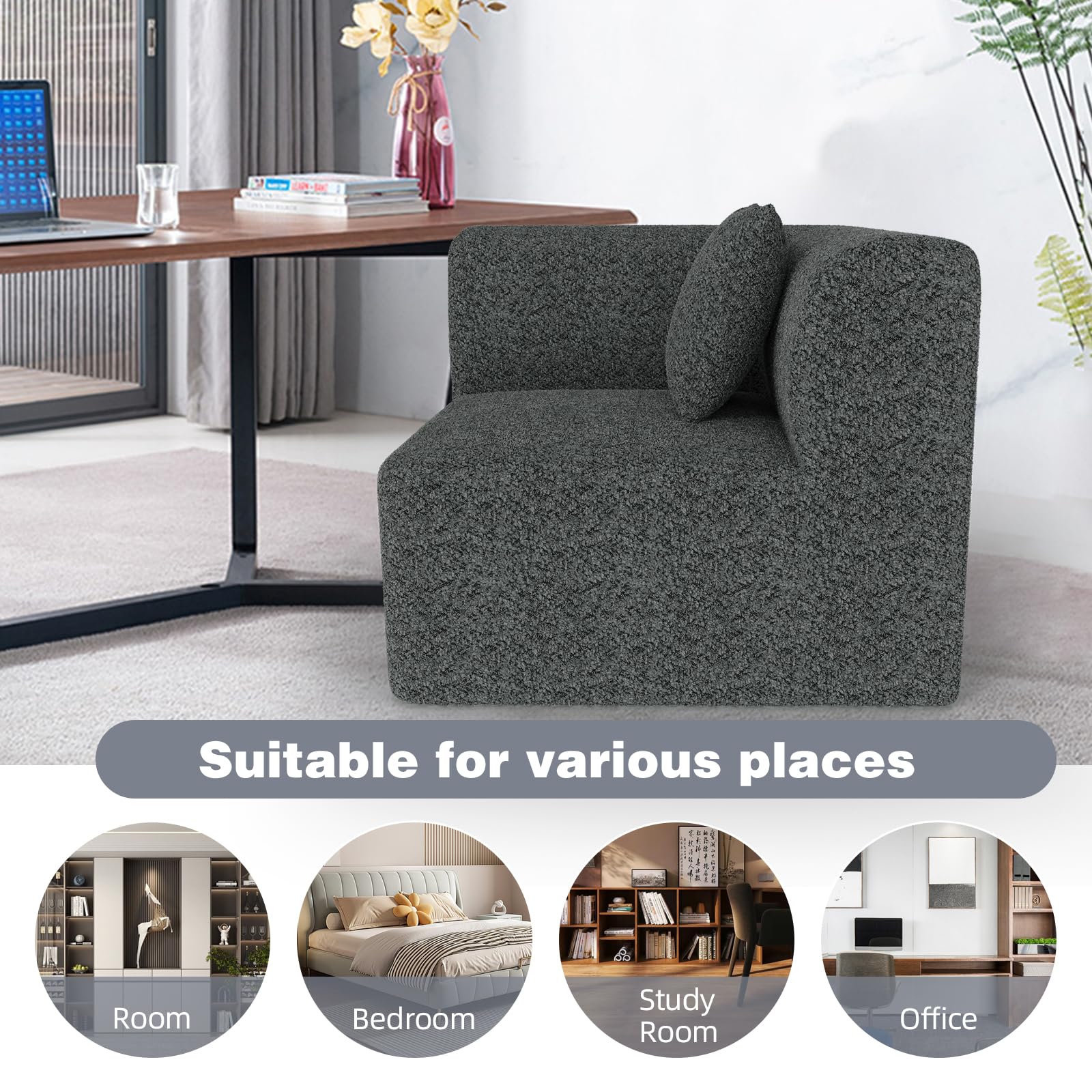 Purgreen Modern Living Room Modular Sofa Set, Separate Design can be Freely Combined, Removable and Easy to Clean, with Ottoman can be Converted to U/L Shaped Sofa Recliner (Black,Corner Sofa)