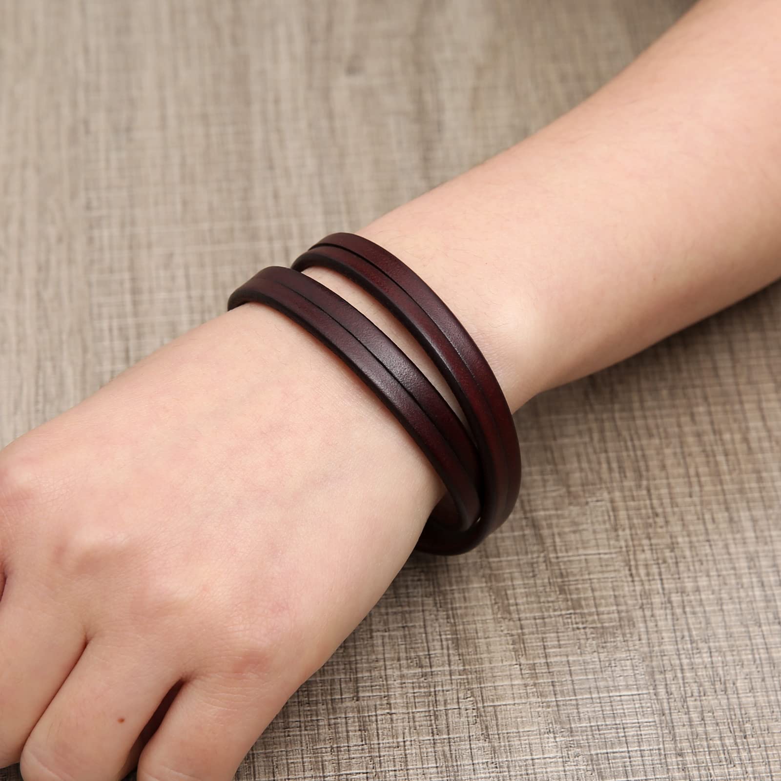 HZMAN 8.0 Inch Mens Handmade Leather Cuff Bracelet Steampunk Style leather wrap Wristband for Women Genuine Leather Bracelet(Brown)