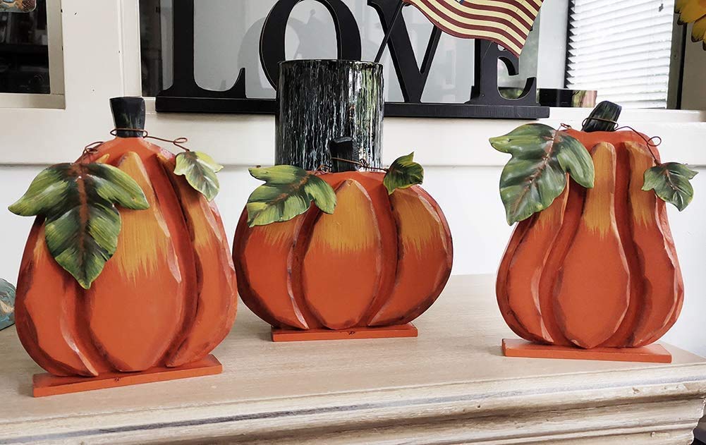 Grace Home Rustic Wooden Free Standing Pumpkin Decor Autumn Harvest Tabletop Shelf Kitchen Decorations Thanksgiving Halloween Pumpkins Sign Fall Decor-Set of 3