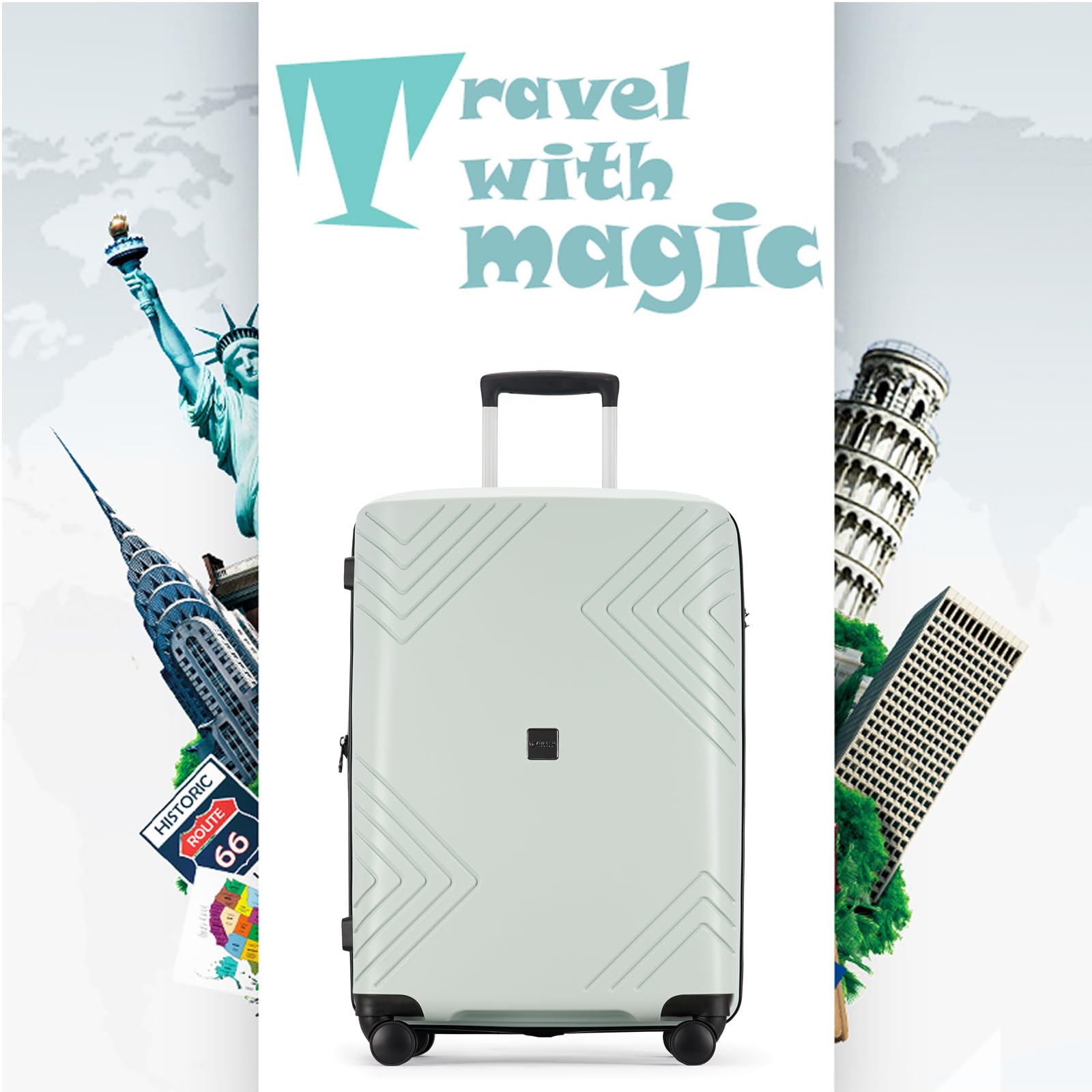GinzaTravel Rune series expandable 3 Luggage Sets,Lightweight Hardside Suitcase With Spinner Wheels TSA Lock,PP material business fashion suitcase