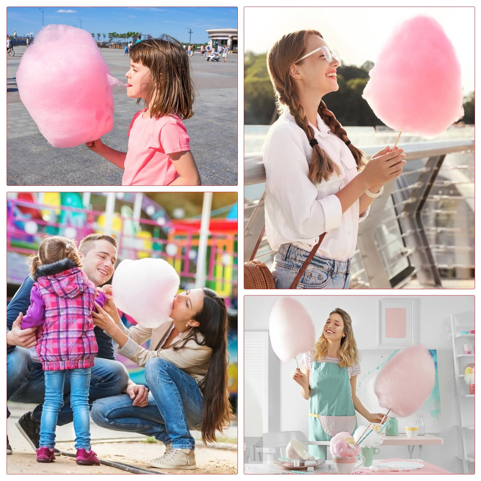 VAlinks Cotton Candy Machine, Mini Electric Cotton Candy Maker with Sugar Scoop & Splash-Proof Plate, Countertop Cotton Candy Maker Make Candy for Kids Birthday, Party, Red