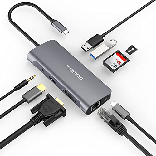 USB C Docking Station,USB C Hub to HDMI 4K Adapter, 9 in 1 Type C with Ethernet Port, USB 3.0 Ports,PD 100W,VGA,SD/TF Card Readers Compatible for MacBook Pro and More Type C Devices