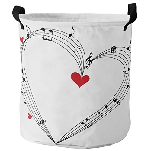 WPYYI Music Symbol Red Heart Musical Note Dirty Laundry Basket Foldable Home Organizer Basket Clothing Kids Toy Storage Basket (Color : A, Size : Large)