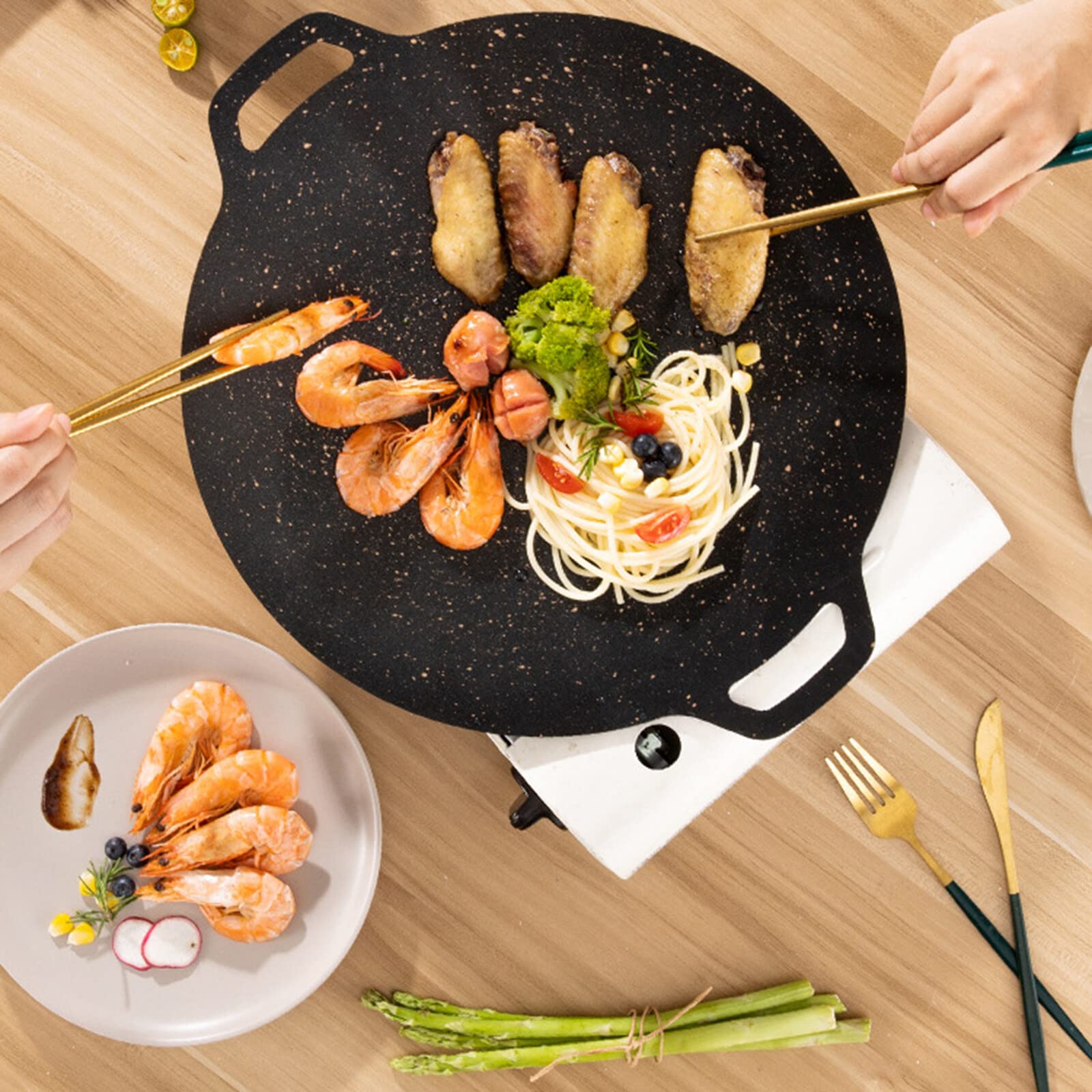 SunshineFace Grill Pan Korean BBQ Grill Pan Non-stick Grill Pan Circular Griddle Pan Korean BBQ Griddle Pan for Stove Top Restaurant Camping Gas Open Fire, 28CM