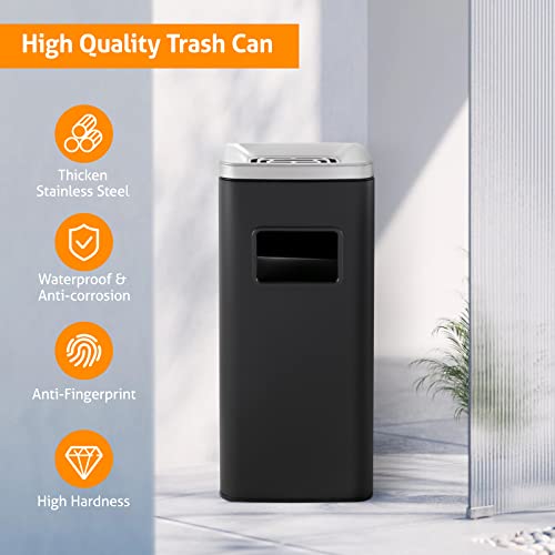 WICHEMI Commercial Outdoor Trash Can Stainless Steel Industrial Garbage Enclosure Metal Trash Can with Lid, Removable Inner Bucket Garbage Can for Home, Office, Elevator Entrance - 16 Liters