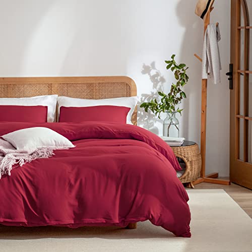 Red Duvet Cover King, 100% Washed Microfiber 3 Pieces Solid Color Casual Red Bedding Set for Men and Women, with Zipper Closure, Luxury Ultra Soft Relaxed Feel Natural Wrinkled Comfy (Red, King)
