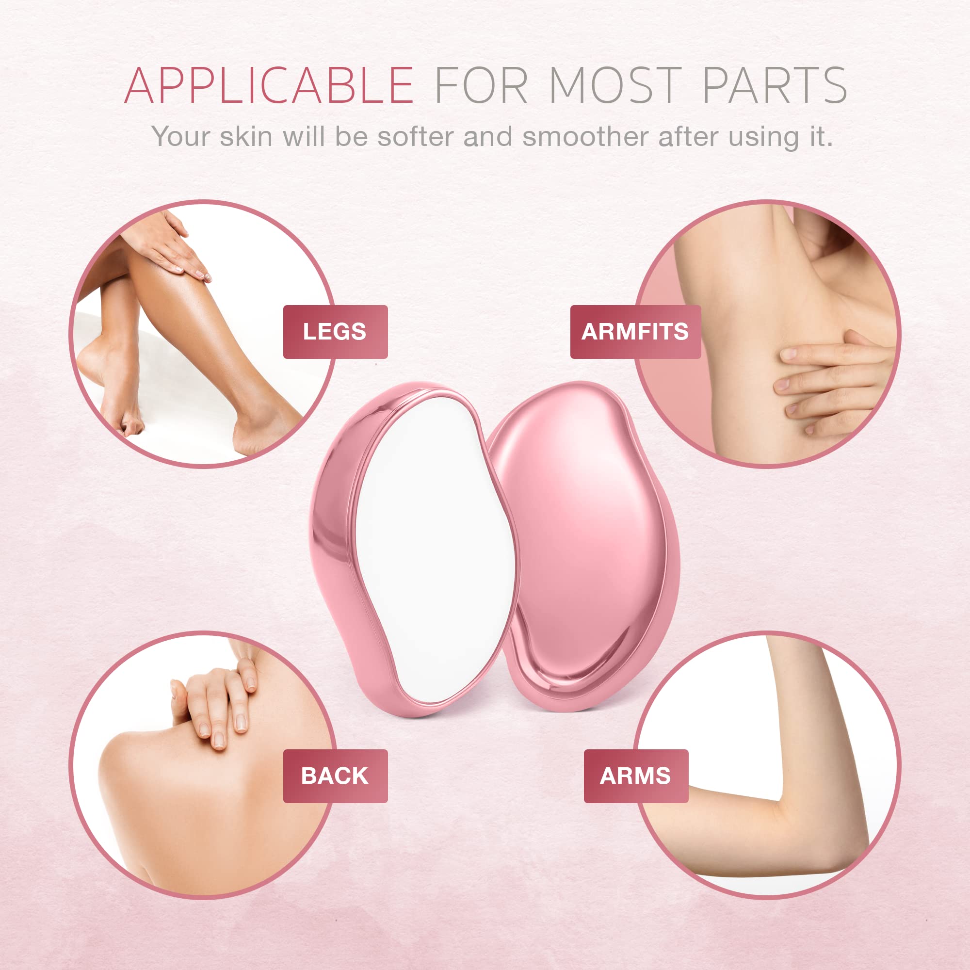 Painless Exfoliation Crystal Hair Removal Tool, Reusable & Washable-Pink