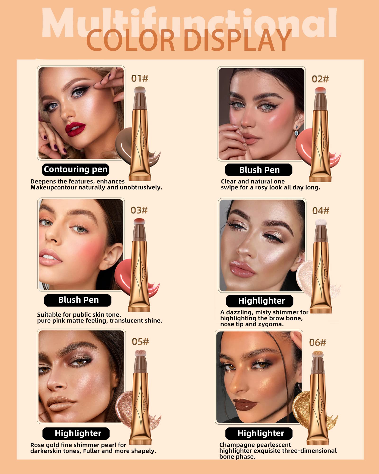 Liquid Bronzer Contour Beauty Wand, Face Concealer Pen with Soft Cushion Applicator, Smooth Cream Matte Finish Liquid Contour Stick, Blendable Long Lasting Waterproof Body Face Contouring Makeup-01