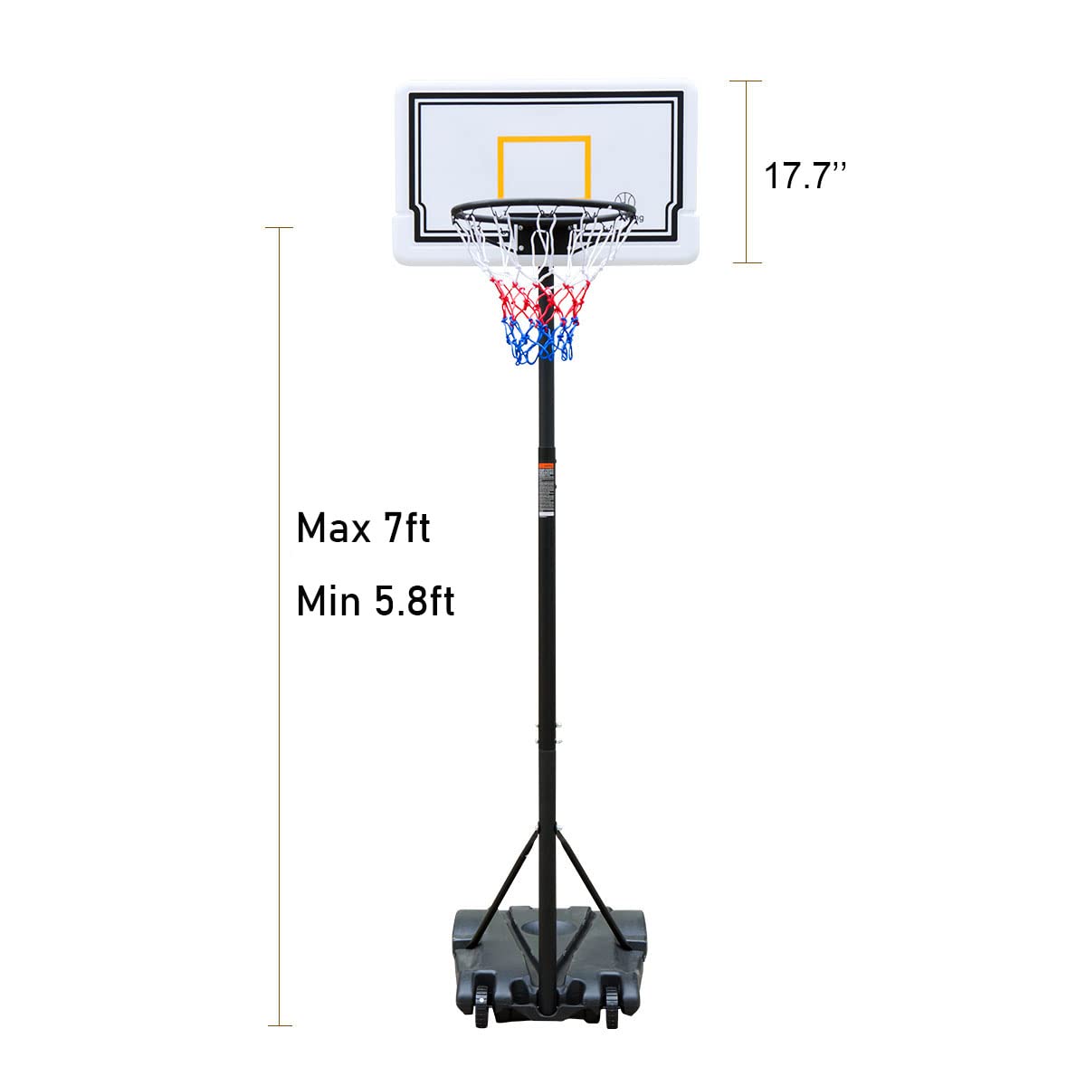 HooKung Portable Junior Basketball Hoop Stand Free Standing with 28" Backboard Height Adjustable Up to 7' for Teens