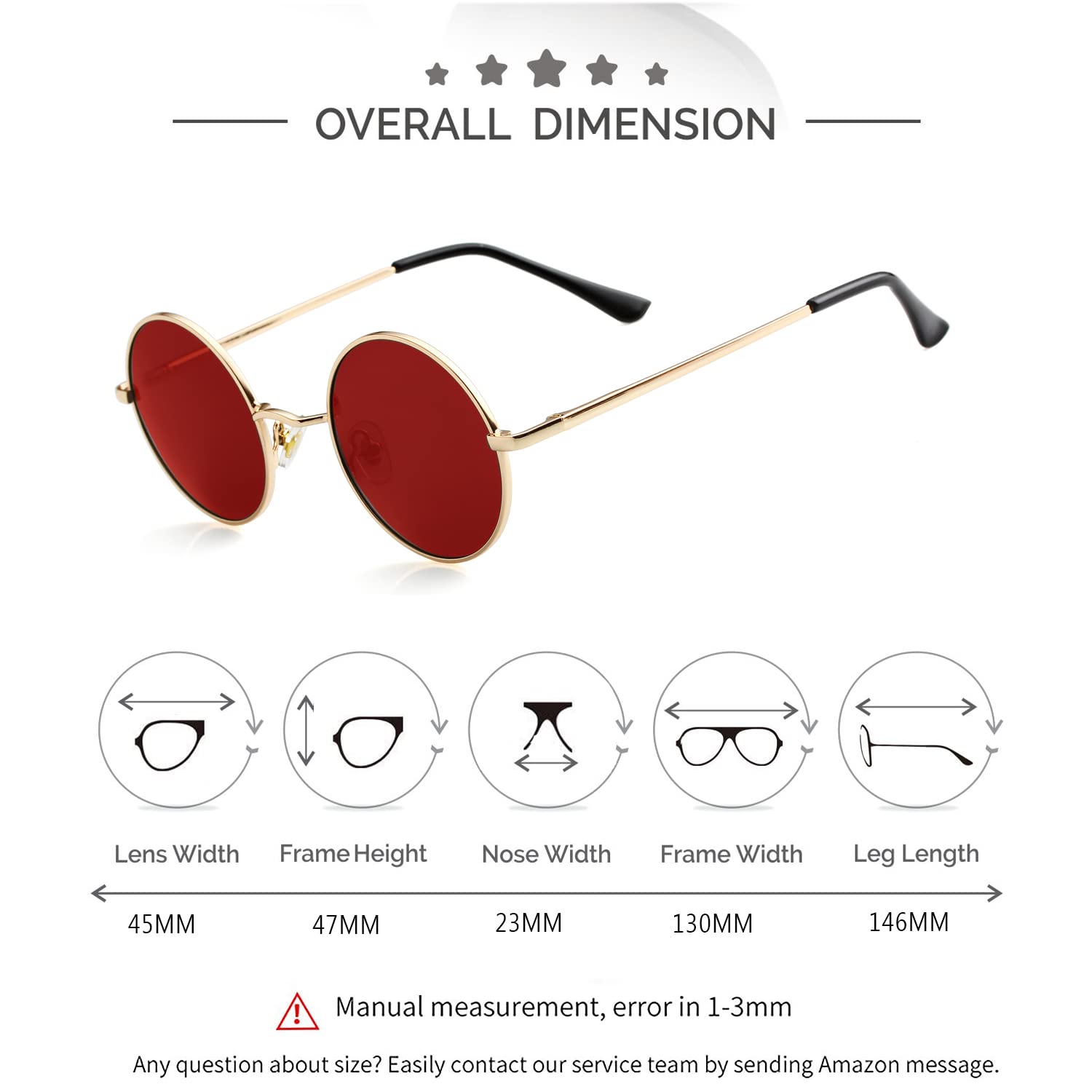 Kursan Red Circle Glasses/Small Round Polarized Sunglasses for Women Men Hippie Retro Circle Sun Glasses - 45MM (Gold/Clear Red)